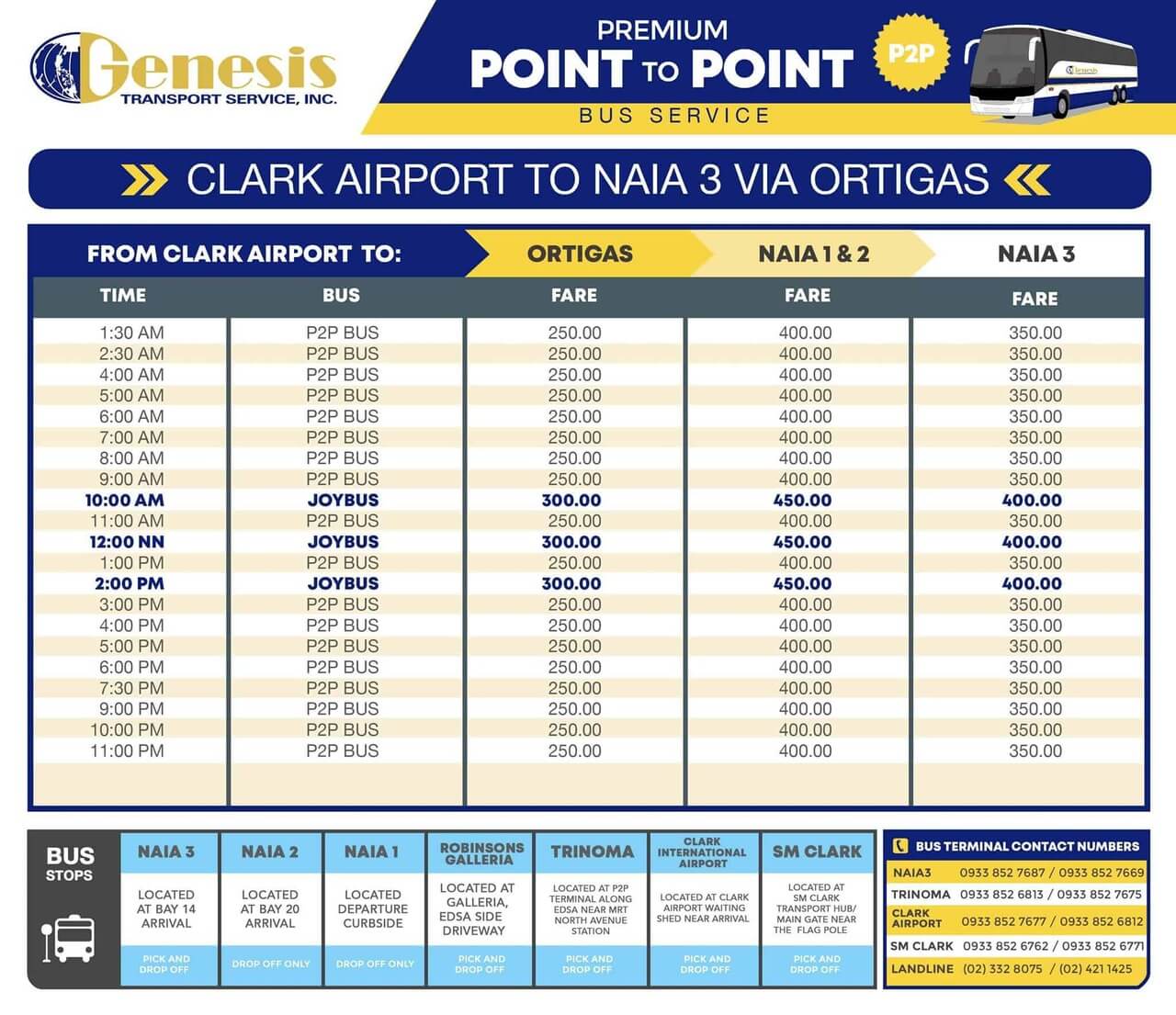 Genesis P2P Bus Service Manila To Clark NAIA Airport Philippines